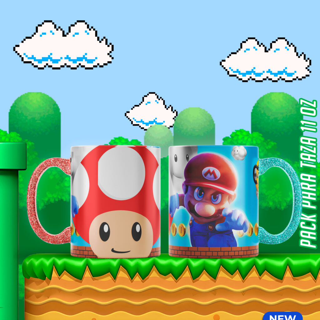 Super Mario - Mario y Toad - Mug 11oz - Caja de Vectores